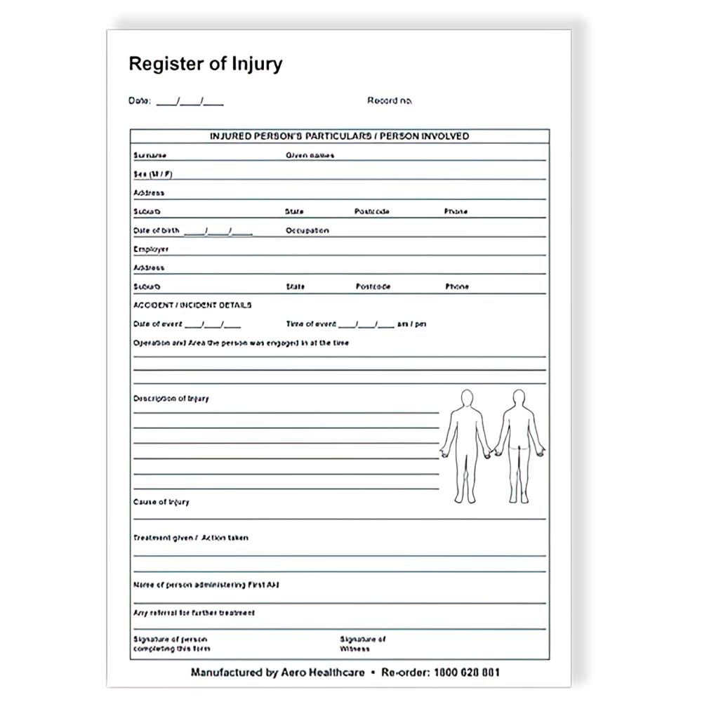 AEROSUPPLIES Register of Injuries Duplicate Pad 25 pages – AGI MedKit